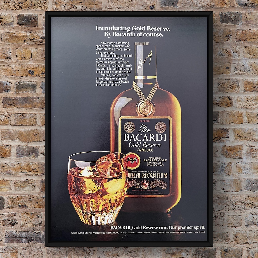 Vintage 1980s Bacardi Gold Rum Alcohol Bar Cocktail 80s Magazine Page ...