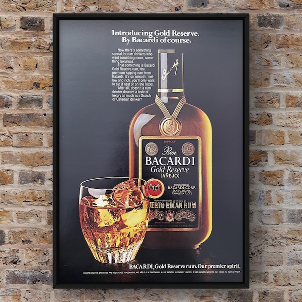 Vintage 1980s Bacardi Gold Rum Alcohol Bar Cocktail 80s Magazine Page ...