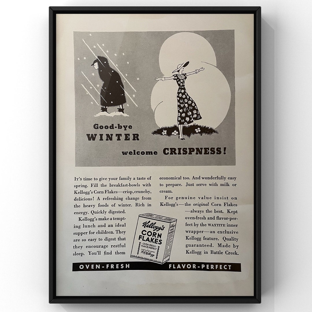 Vintage 1930s Kellogg's Corn Flakes Breakfast Cereal 30s Food Kitchen ...