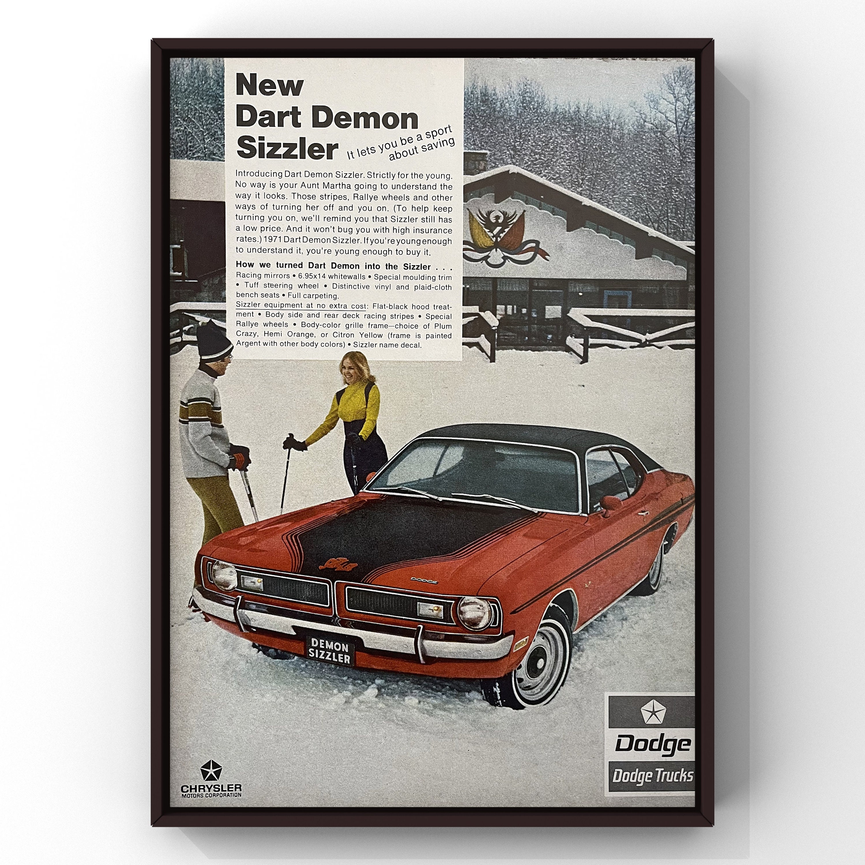 Vintage 1970s Dart Demon Sizzler Car 70s Ski Dodge Magazine Ad Poster ...