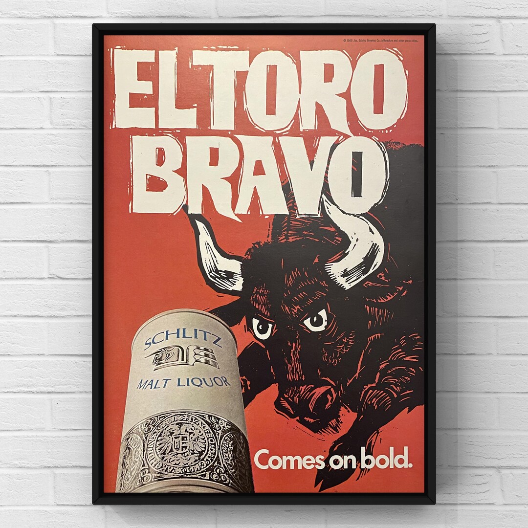 Vintage 1960s El Toro Bravo Malt Liqour Alcohol Bar 60s Magazine Page ...
