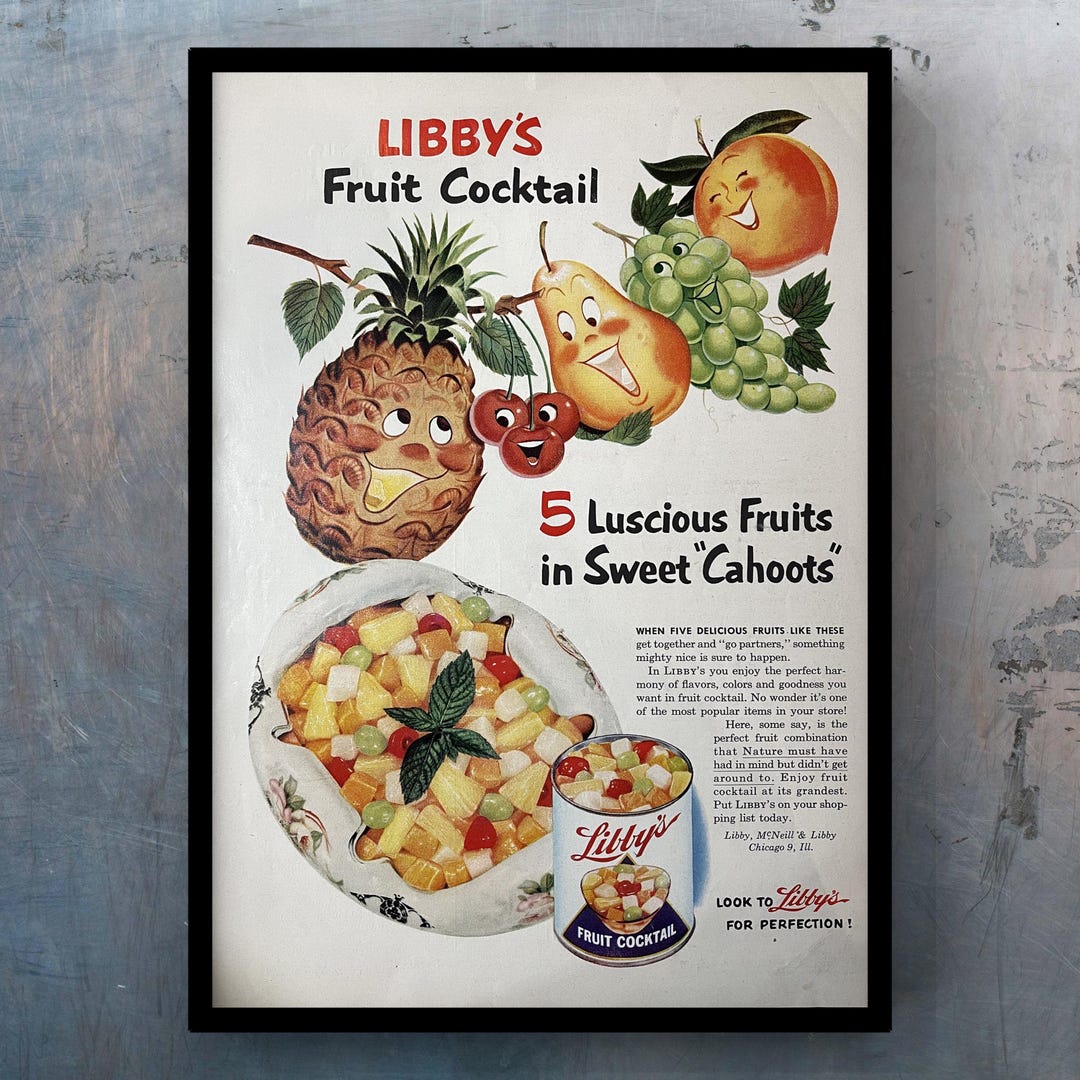 Vintage 1950s Libby’s Fruit Cocktail Kitchen 50s Magazine Page Ad ...