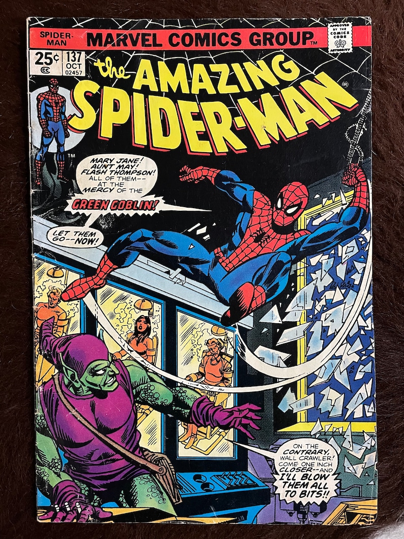 Vintage Spiderman Superhero Comic Book Retro 1974 Oct No. 137 - Etsy