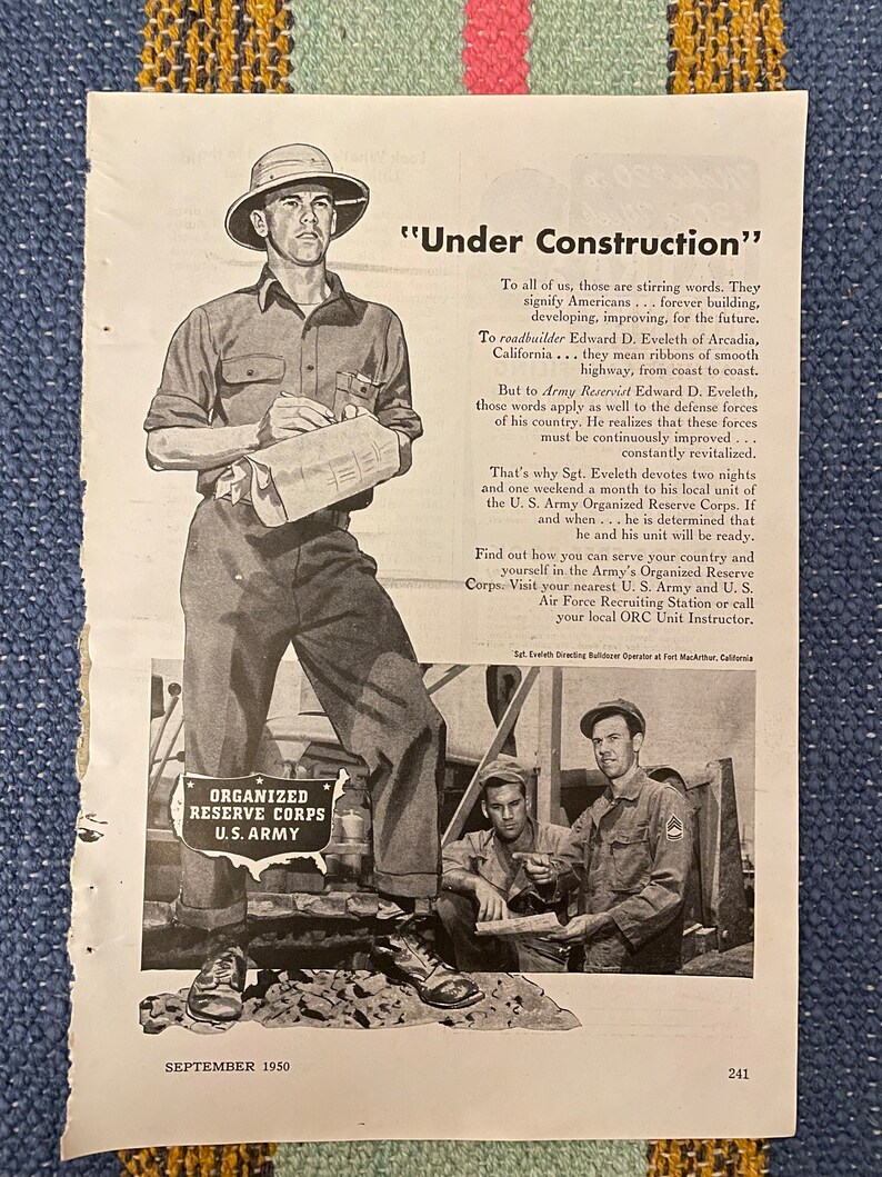 Vintage 1950s Army USA Sergeant 50s Magazine Ad Poster Print - Etsy