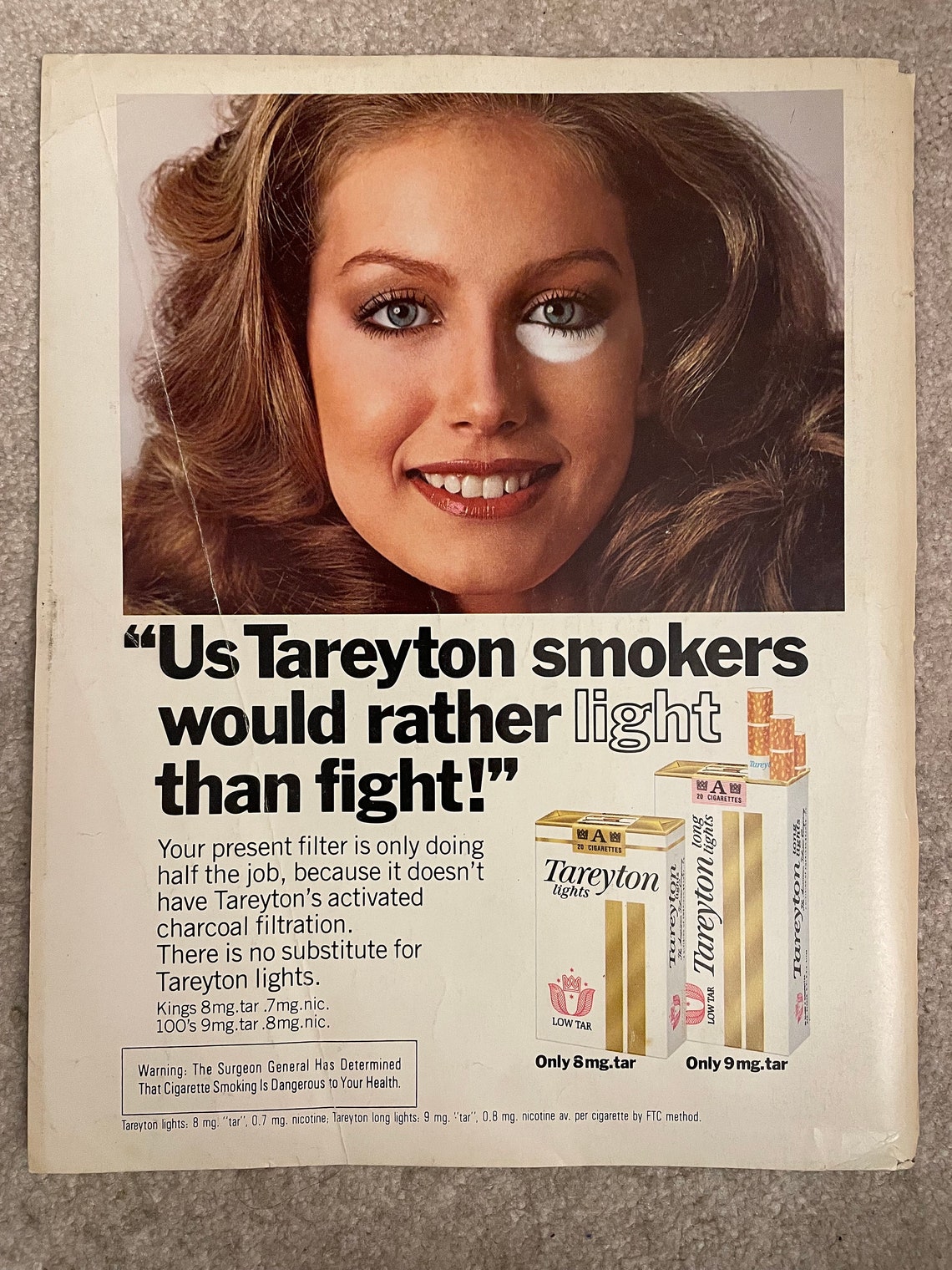 Vintage 1970s Tareyton Cigarettes Bar Ad Poster Print Retro 70s Wall ...