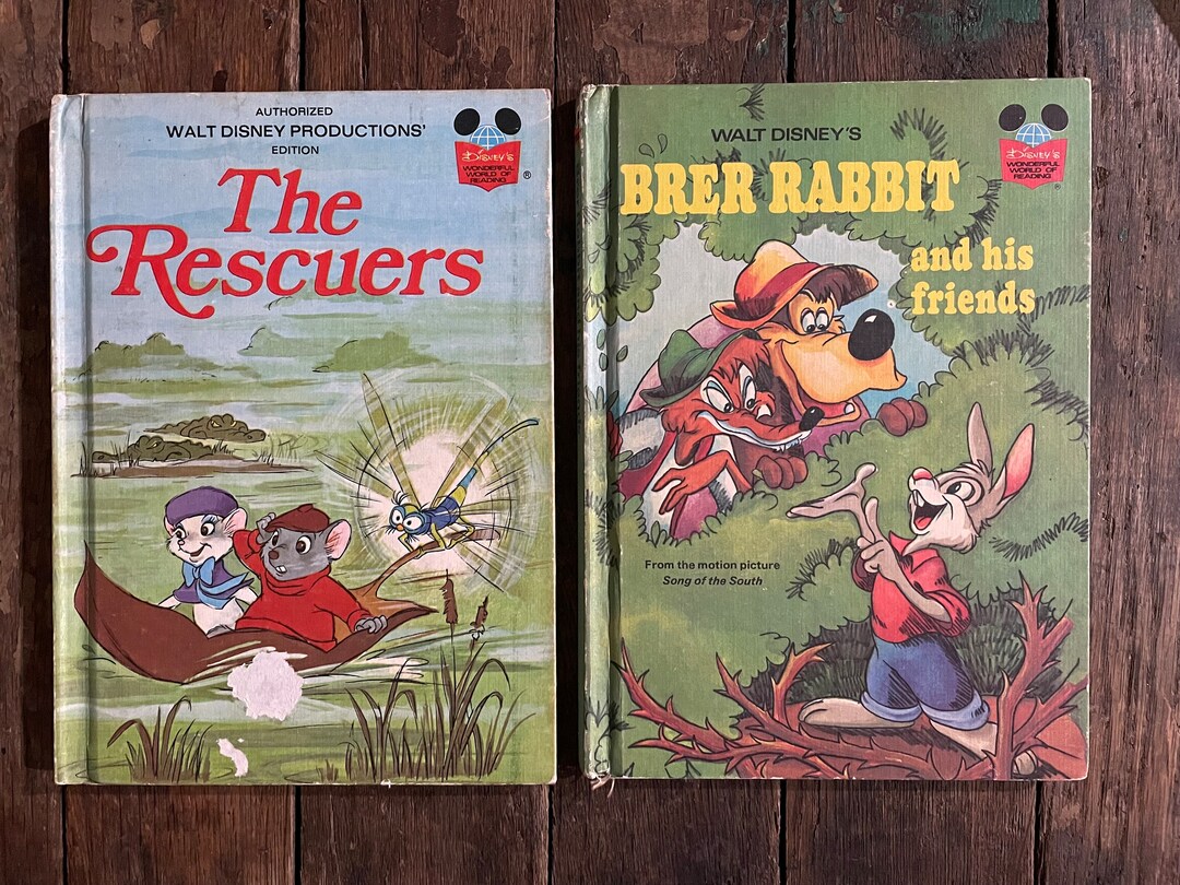 Vintage 1970s Walt Disney Set of 2 Hardcover Books the Rescuers Brer ...