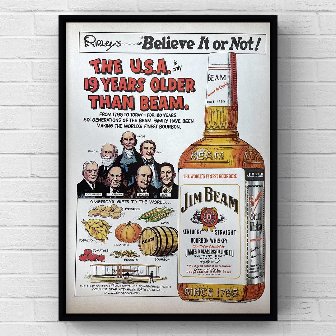 Vintage 1970s Jim Beam Bourbon 70s Alcohol Bar Magazine Page Ad Poster ...