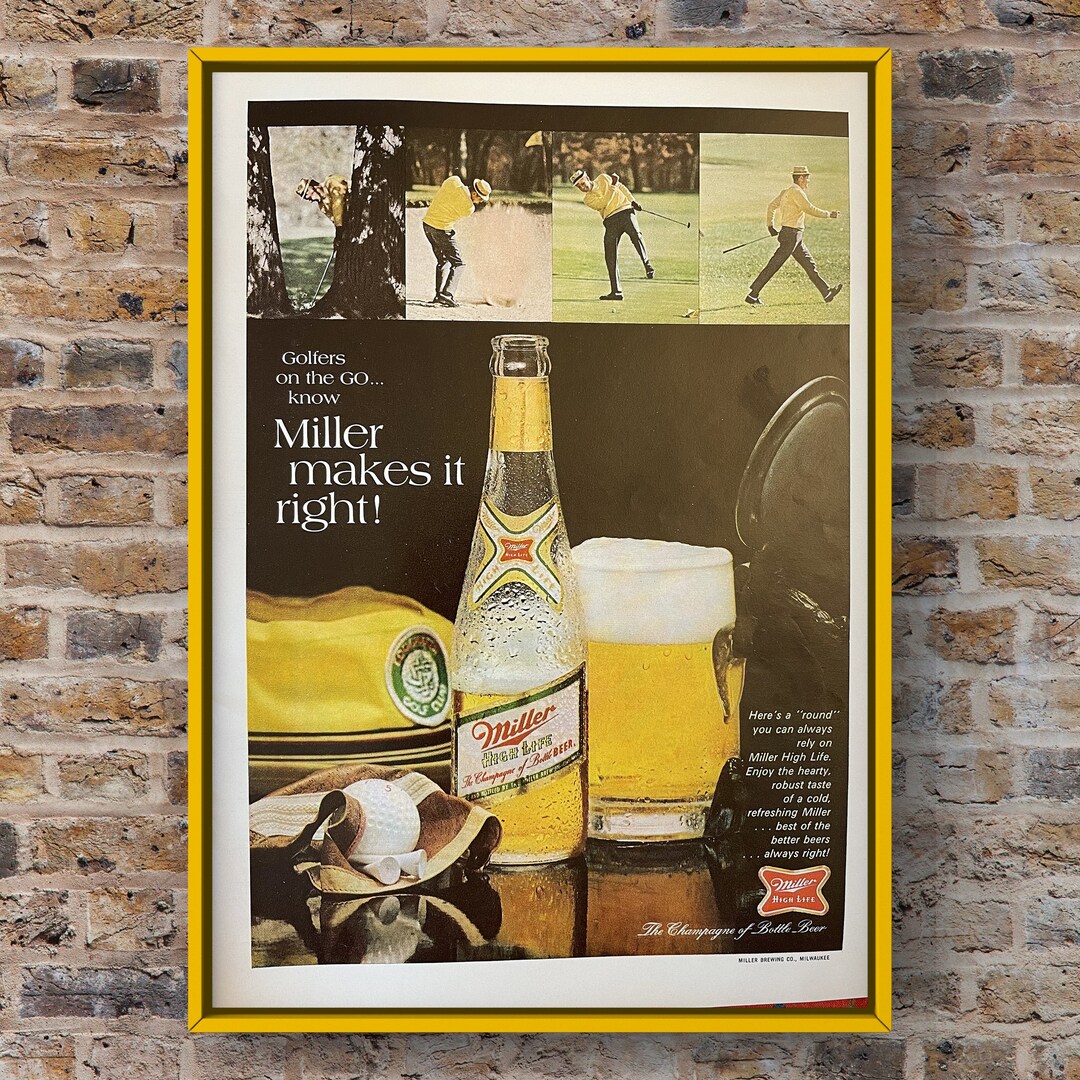 Vintage 1960s Miller Beer Alcohol Bar Golf Bottle 60s Magazine Ad ...