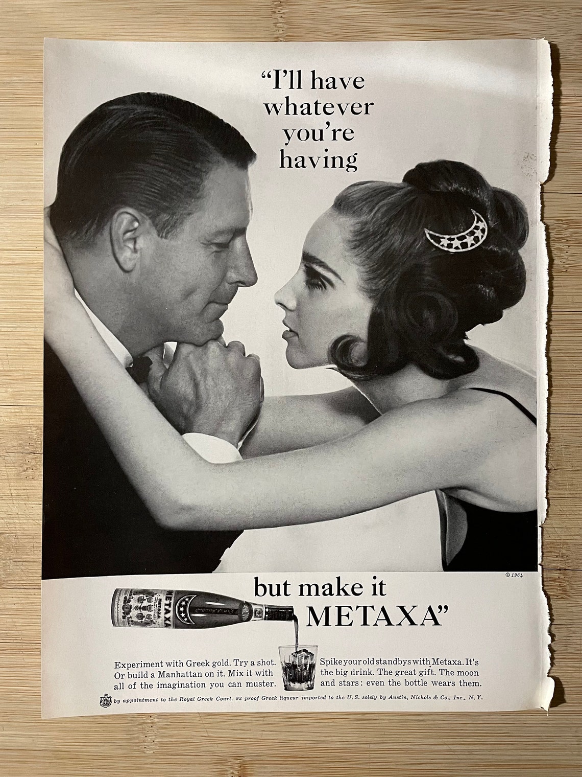 Vintage 1960s Metaxa Brandy Bar Alcohol 60s Greek Magazine Page Ad ...