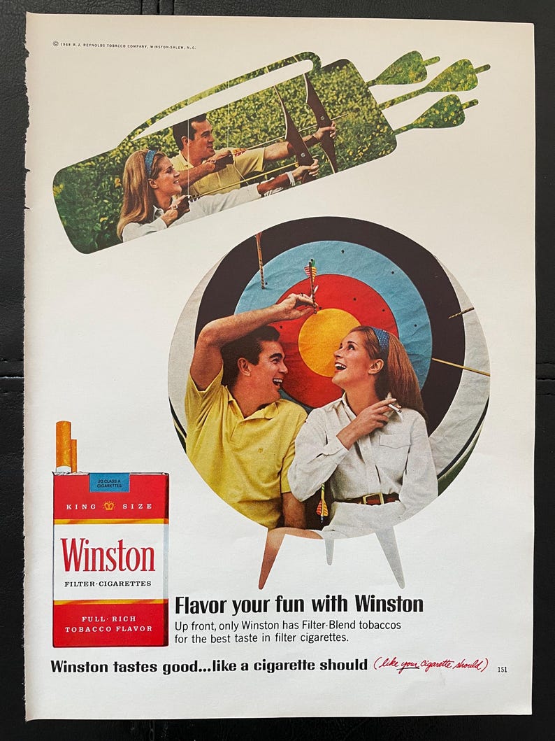Vintage 1960s Winston Cigarettes 60s Tobacco Magazine Page Ad Poster ...