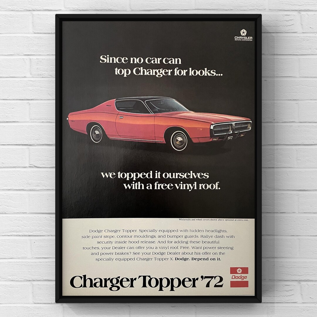 Vintage 1970s Charger Topper 72 Car 70s Dodge Magazine Page Ad Poster ...