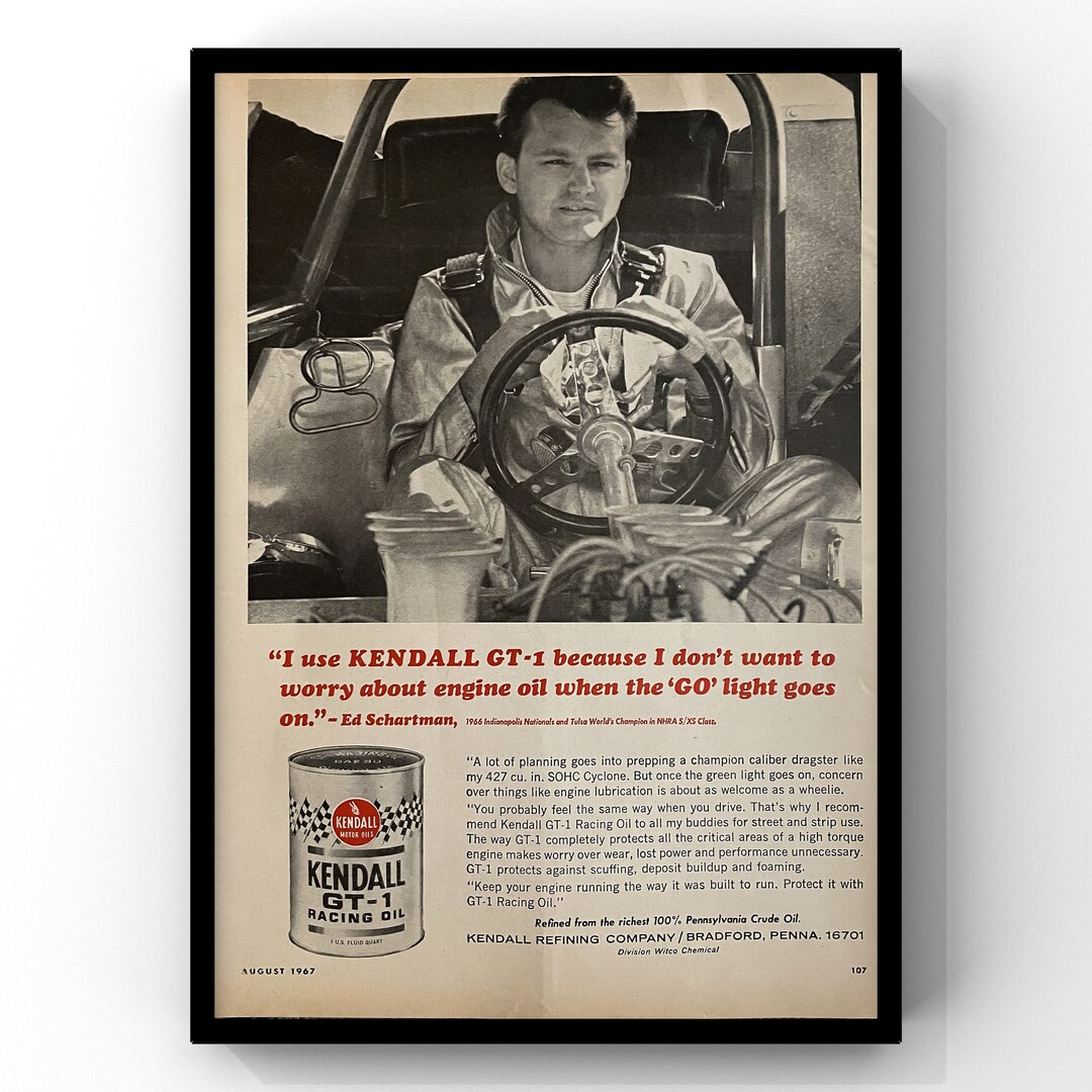 Vintage 1960s Racing Kendall Gt Motor Oil Race Car 60s Ed Schartman ...