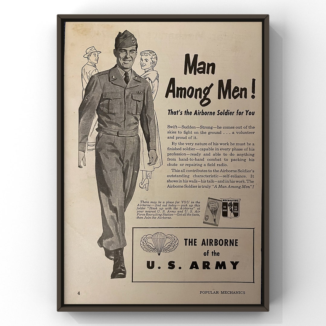 Vintage 1950s US Army 50s Soldier Airborne World War Magazine Ad Poster ...