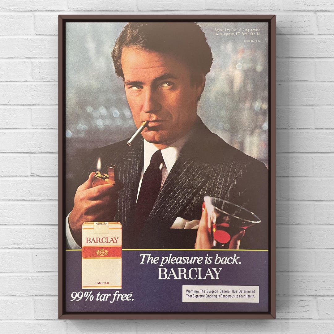 Vintage 1980s Barclay Cigarettes 80s Tobacco Magazine Page Ad Poster ...