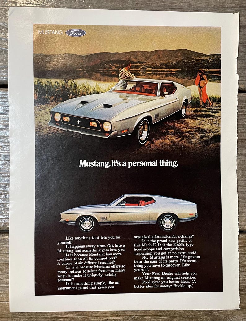 Vintage 1970s Ford Mustang 70s Classic Car Magazine Page Ad Poster ...