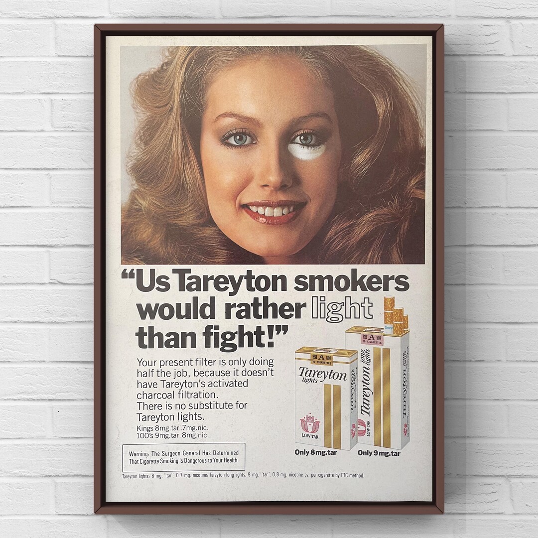 Vintage 1970s Tareyton Cigarettes Tobacco 70s Magazine Page Ad Poster ...