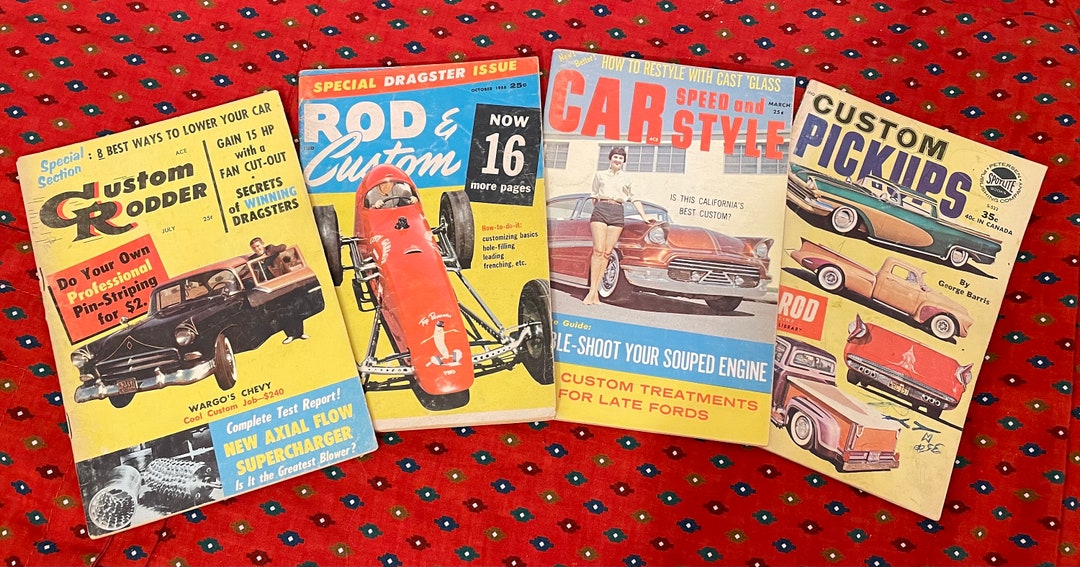 Vintage 1950s Set of 4 Car 50s Mini Magazines Poster Racing Print Wall ...