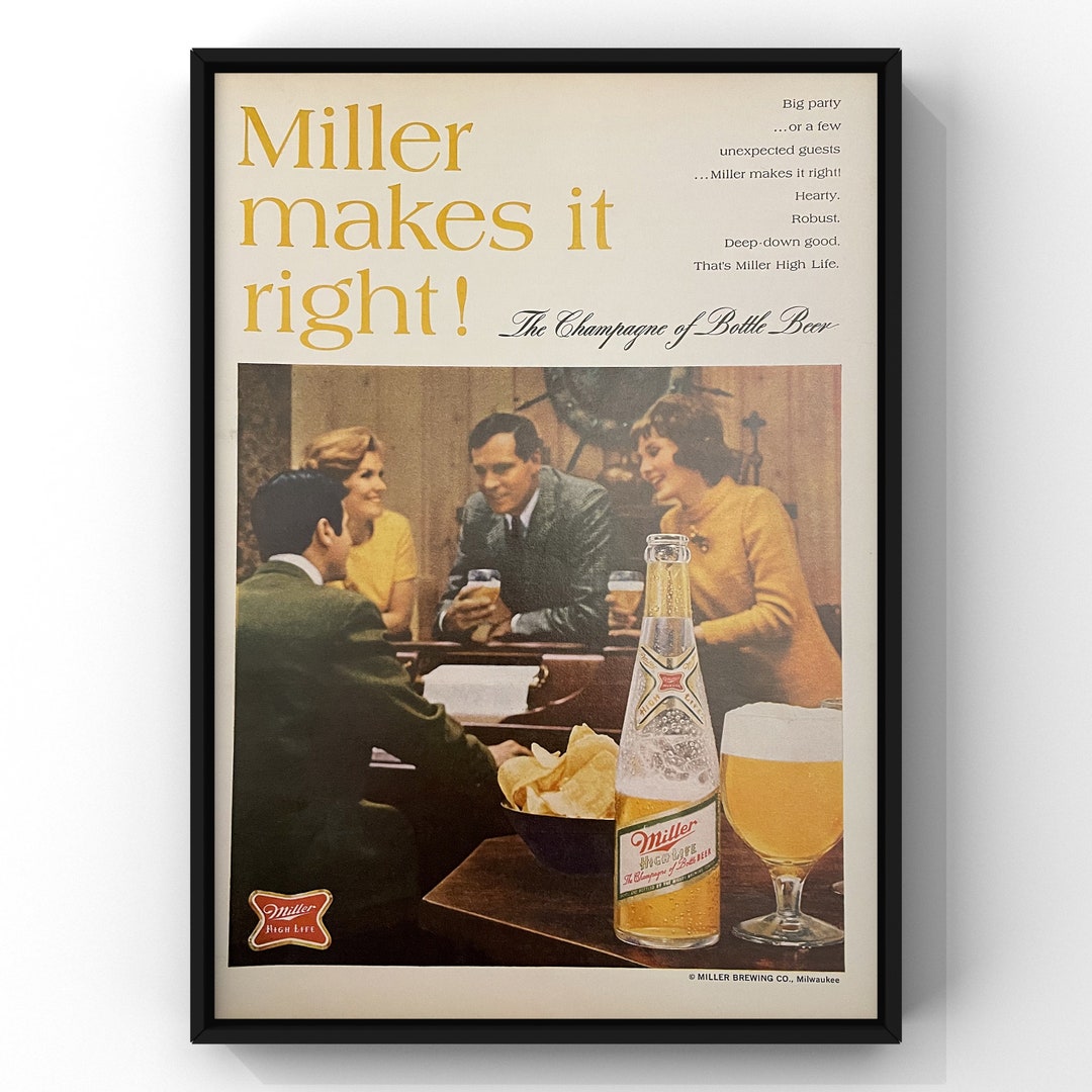 Vintage 1960s Miller Beer Alcohol Bar Champagne Bottle 60s Magazine Ad ...