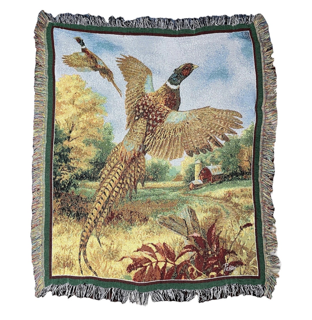 Vintage 1990s Hunting Pheasant Birds 90s Blanket Throw Home Decor ...