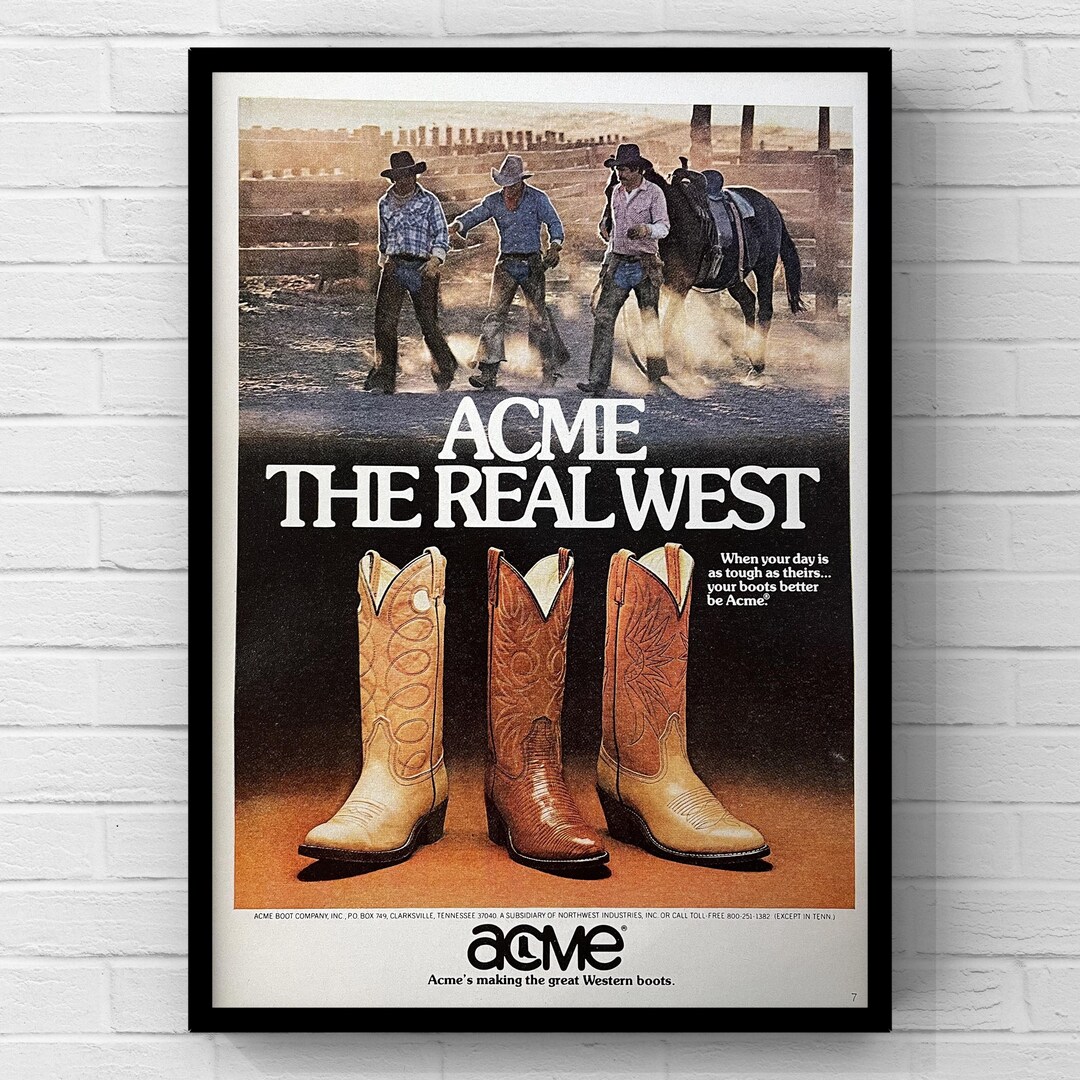 Vintage 1980s Boots Acme Cowboy Shoes 80s Western Magazine Page Ad ...