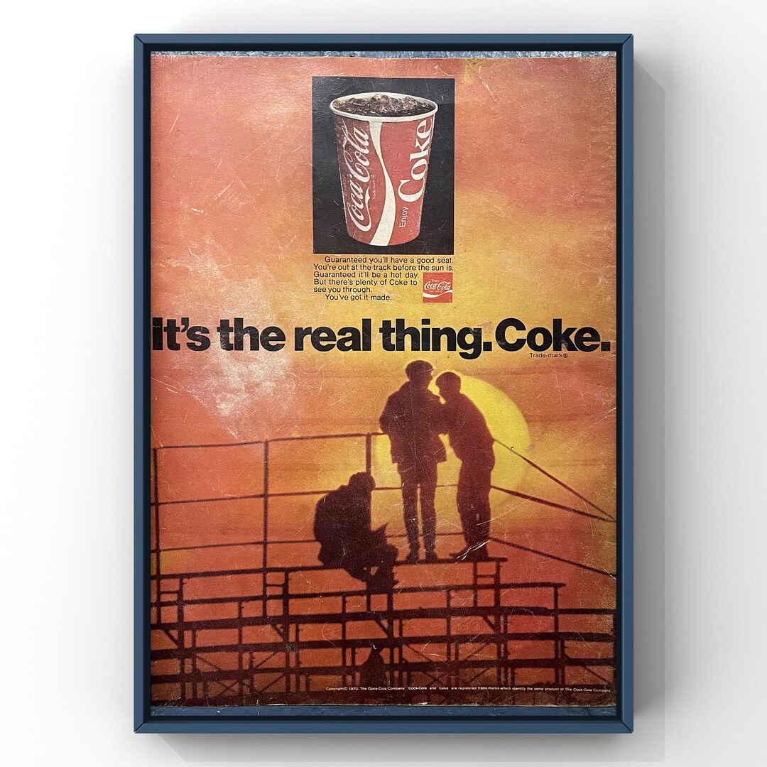 Vintage 1970s Coke Cola Ad Poster Print Its the Real Thing Soda Pop ...