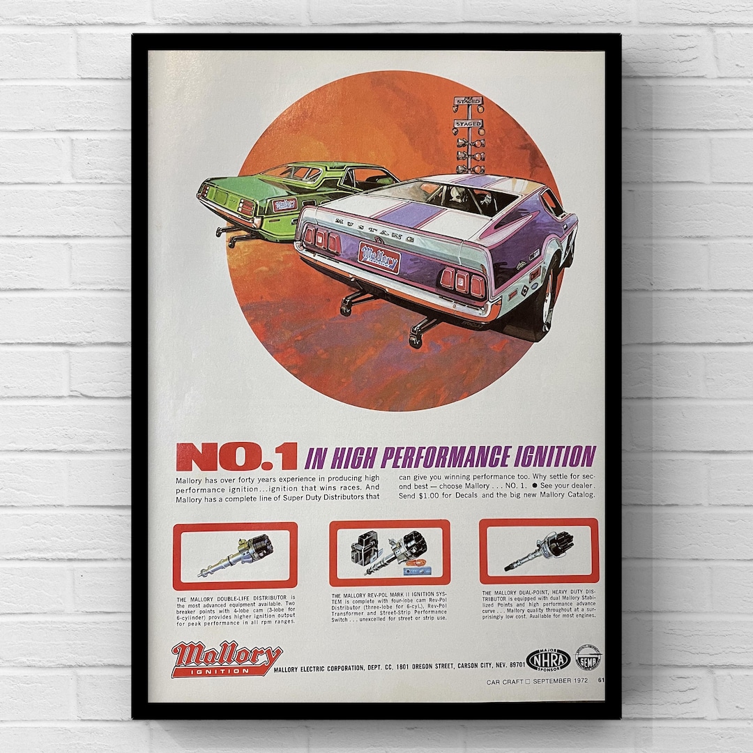 Vintage 1970s Mallory Ignition Car Racing Magazine Page Ad 70s Poster ...