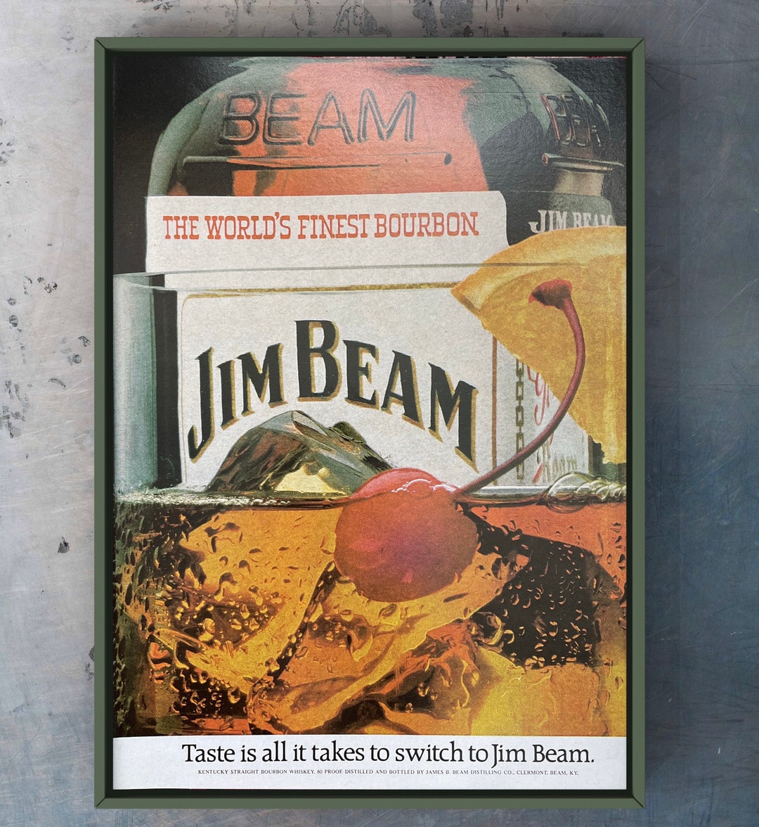 Vintage 1980s Jim Beam Bourbon 80s Alcohol Bar Magazine Page Ad Poster ...
