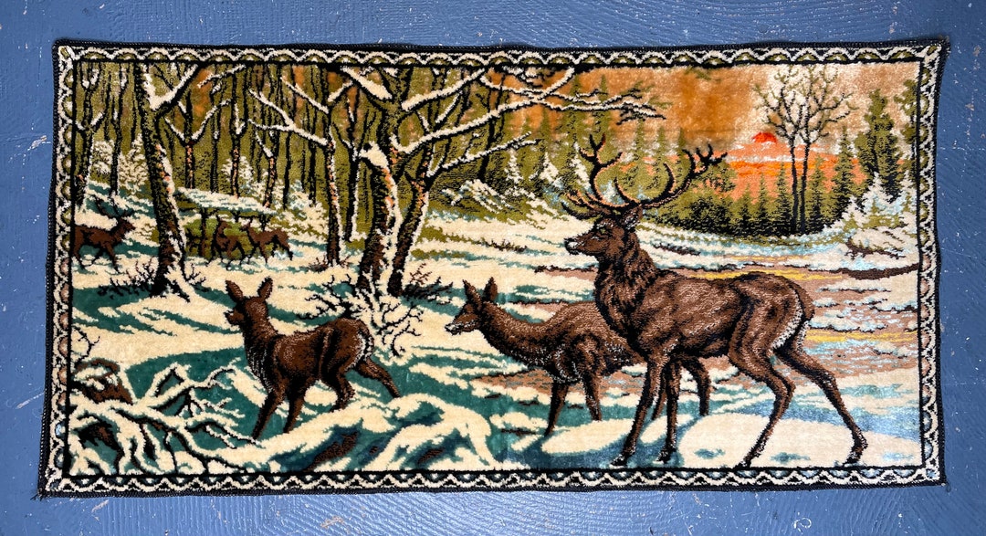 Vintage 1970s Velvet Deer Tapestry Wall Hanging Home Decor Retro 70s ...