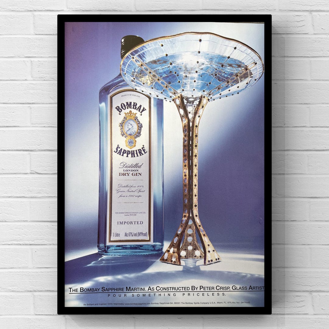 Vintage 2000s Bombay Dry Gin Sapphire London Alcohol Bar 00s Y2K ...
