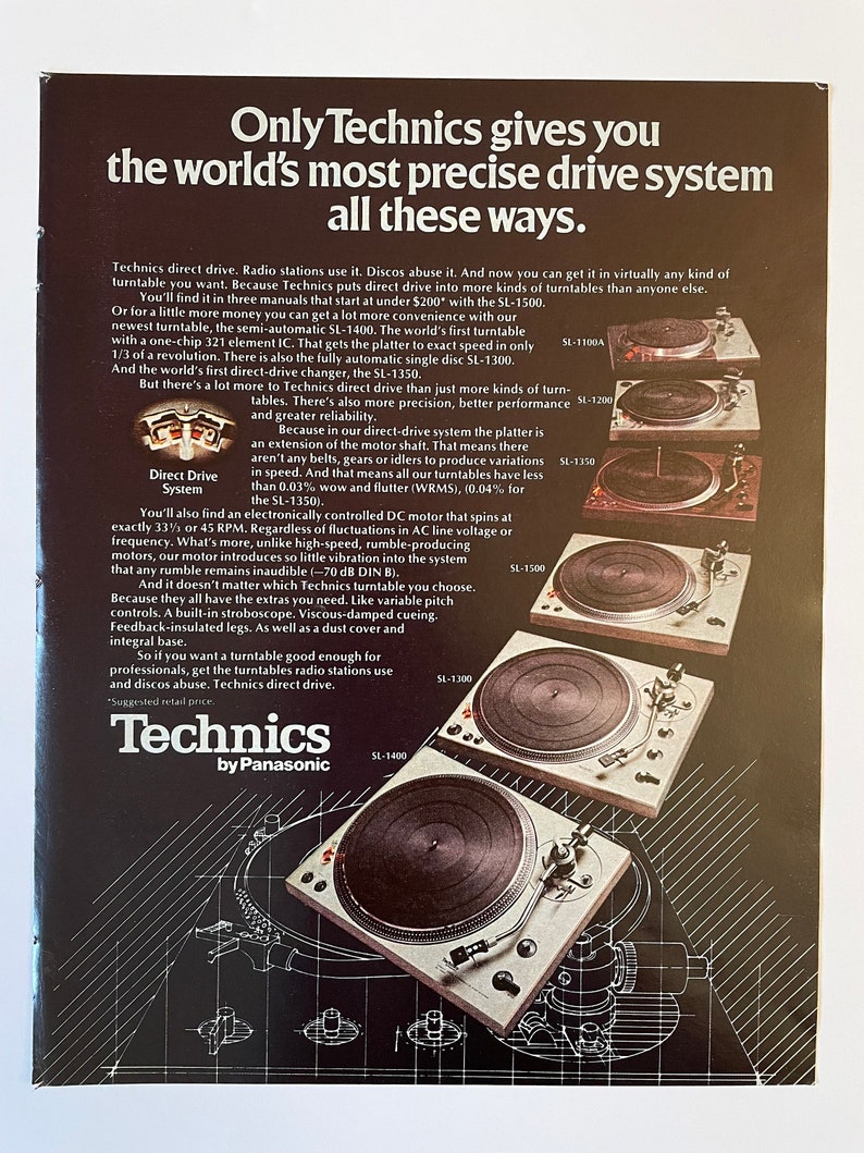 Vintage 1970s Technics Disco Record Player Tech 70s Magazine Ad Poster ...