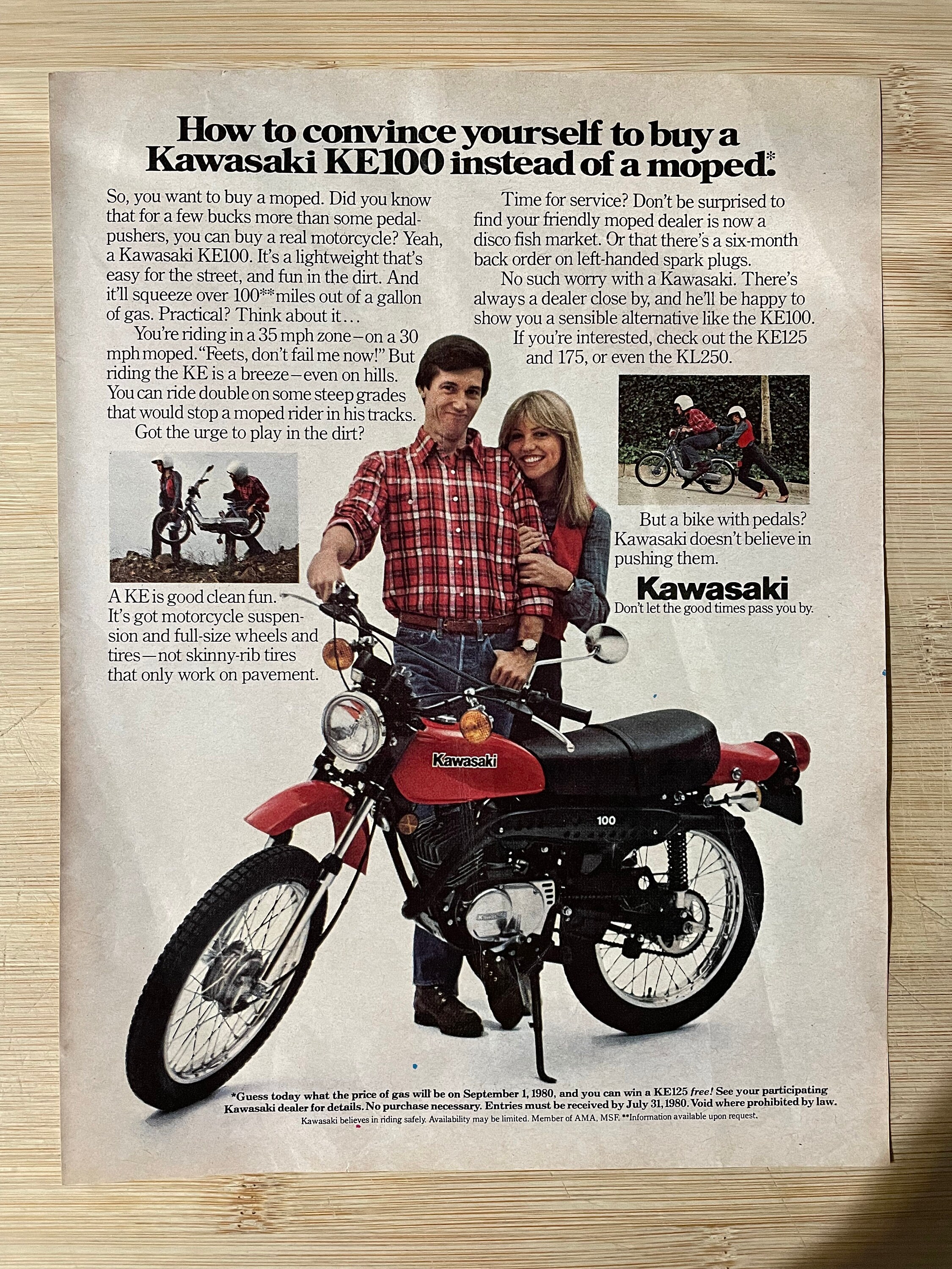 Vintage 1980s Kawasaki Motorcycle KE100 Magazine Ad Poster - Etsy
