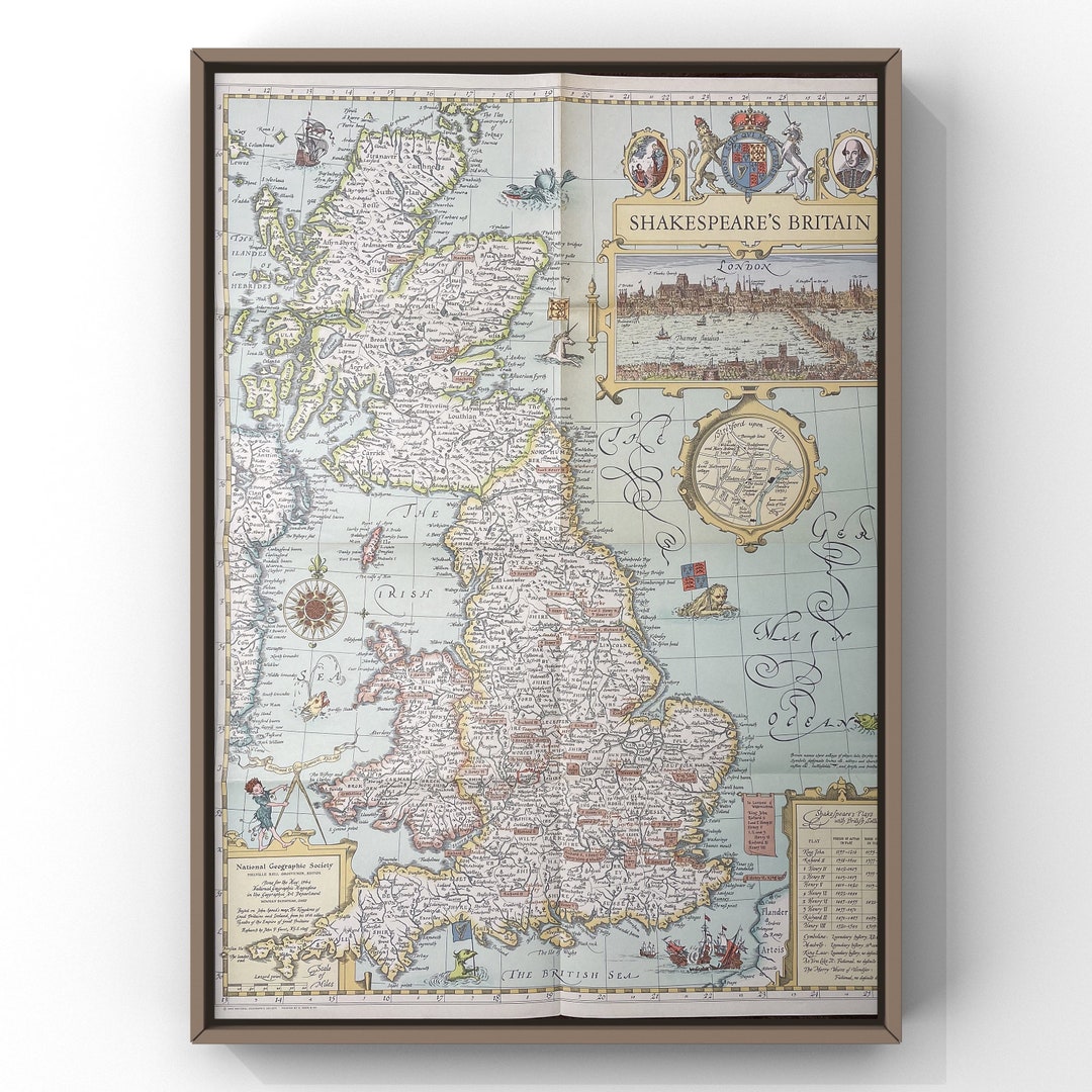 Vintage 1960s Map of Shakespeares Britain 60s Maps Geography ...