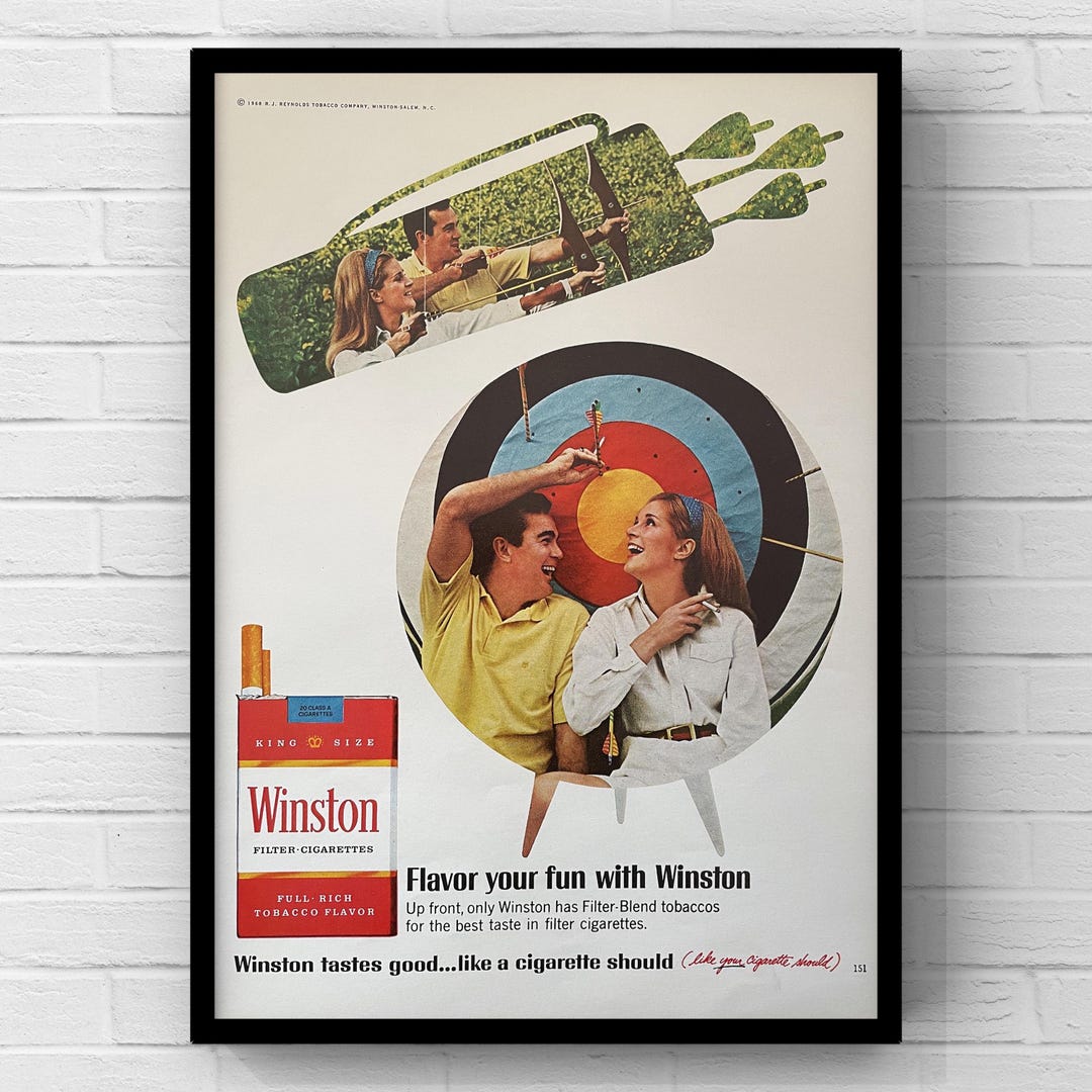 Vintage 1960s Winston Cigarettes 60s Tobacco Magazine Page Ad Poster ...