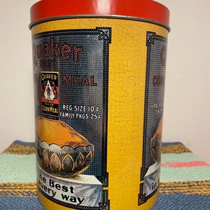 Vintage 1980s Quaker Corn Meal Metal Tin Royal Bar Kitchen USA ...
