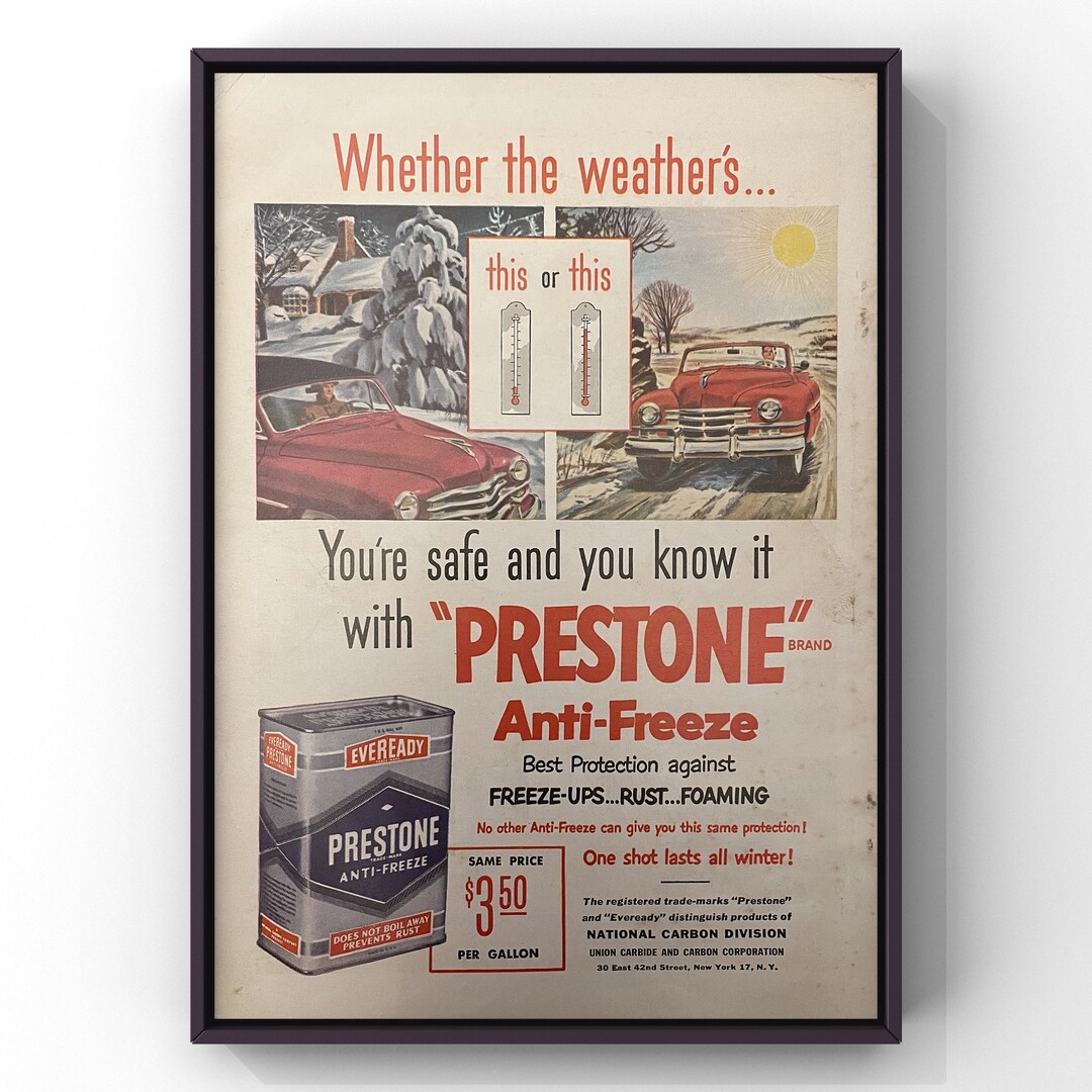 Vintage 1940s Prestone Anti-freeze Car Magazine Ad Poster - Etsy