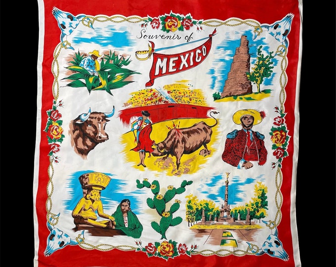 Vintage 1960s Mexico Scarf 60s Hawaiian Souvenir Bandana Wall Art ...