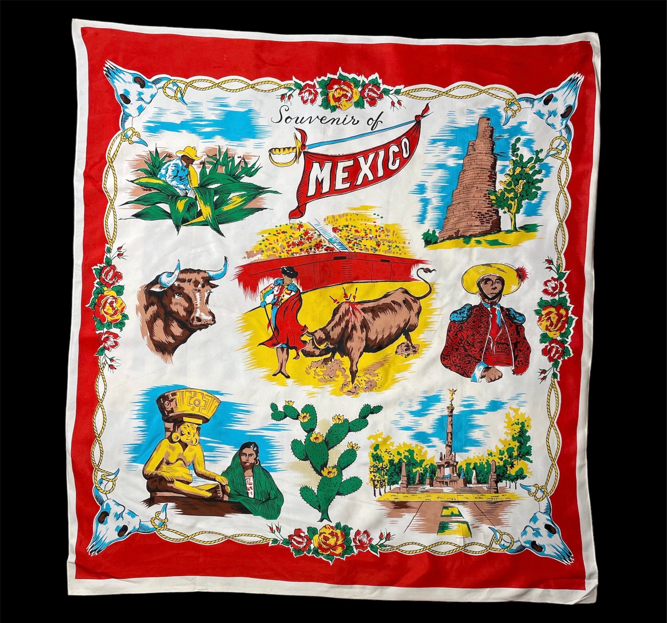 Vintage 1960s Mexico Scarf 60s Hawaiian Souvenir Bandana Wall Art ...