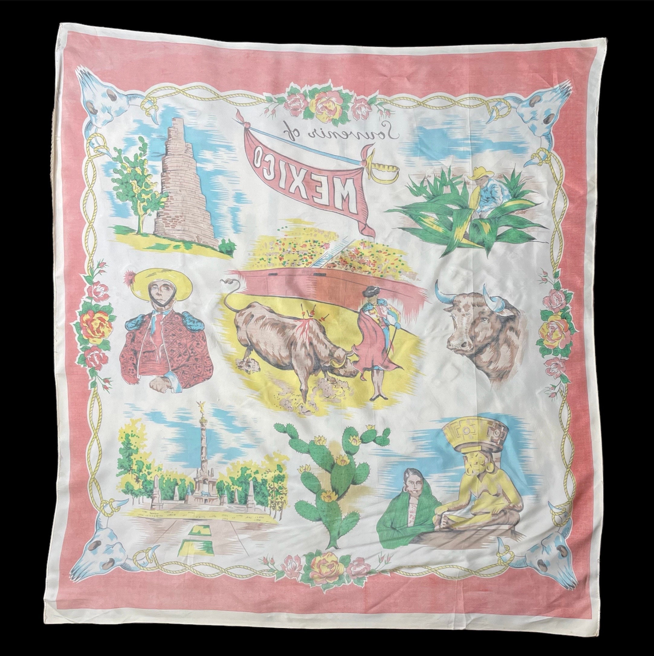 Vintage 1960s Mexico Scarf 60s Hawaiian Souvenir Bandana Wall Art ...