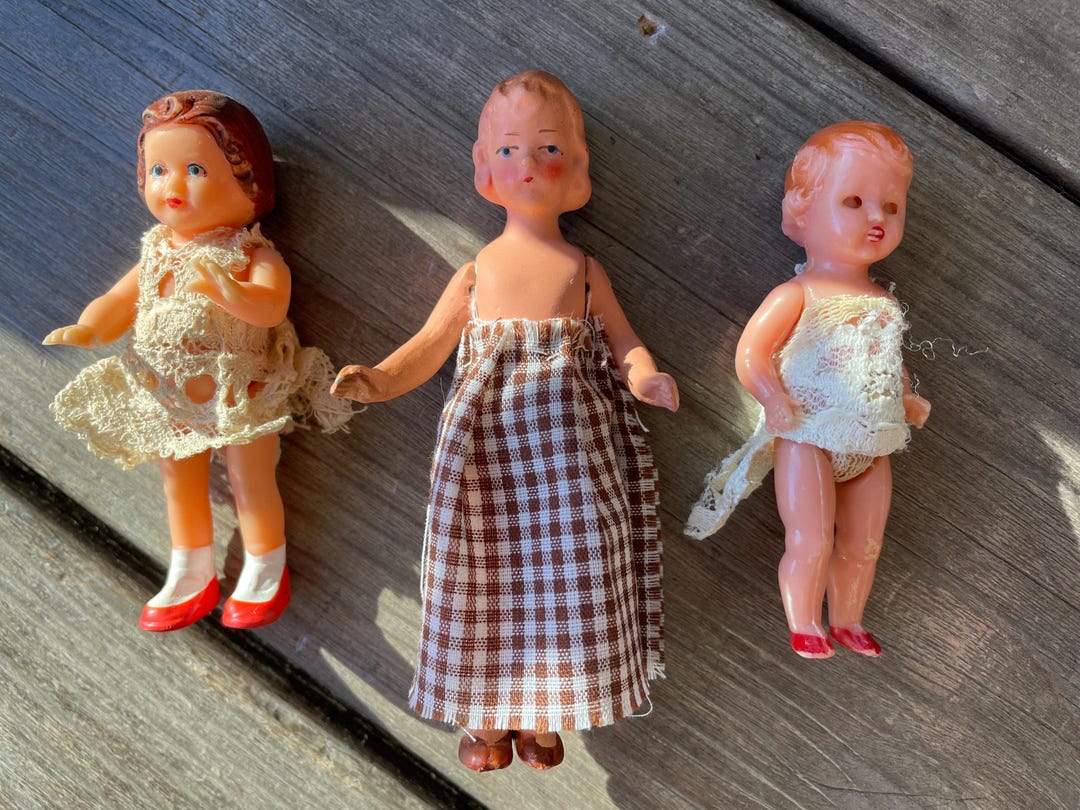 Vintage Antique 1920s 1960s Plastic Celluloid Glass Set of 3 Dolls Mini ...