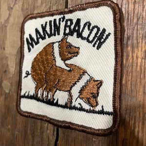 Vintage 1970s Makin’ Bacon / Fly United Geese Funny Pigs Sew on 2 Patch Accessories Retro Gift ...