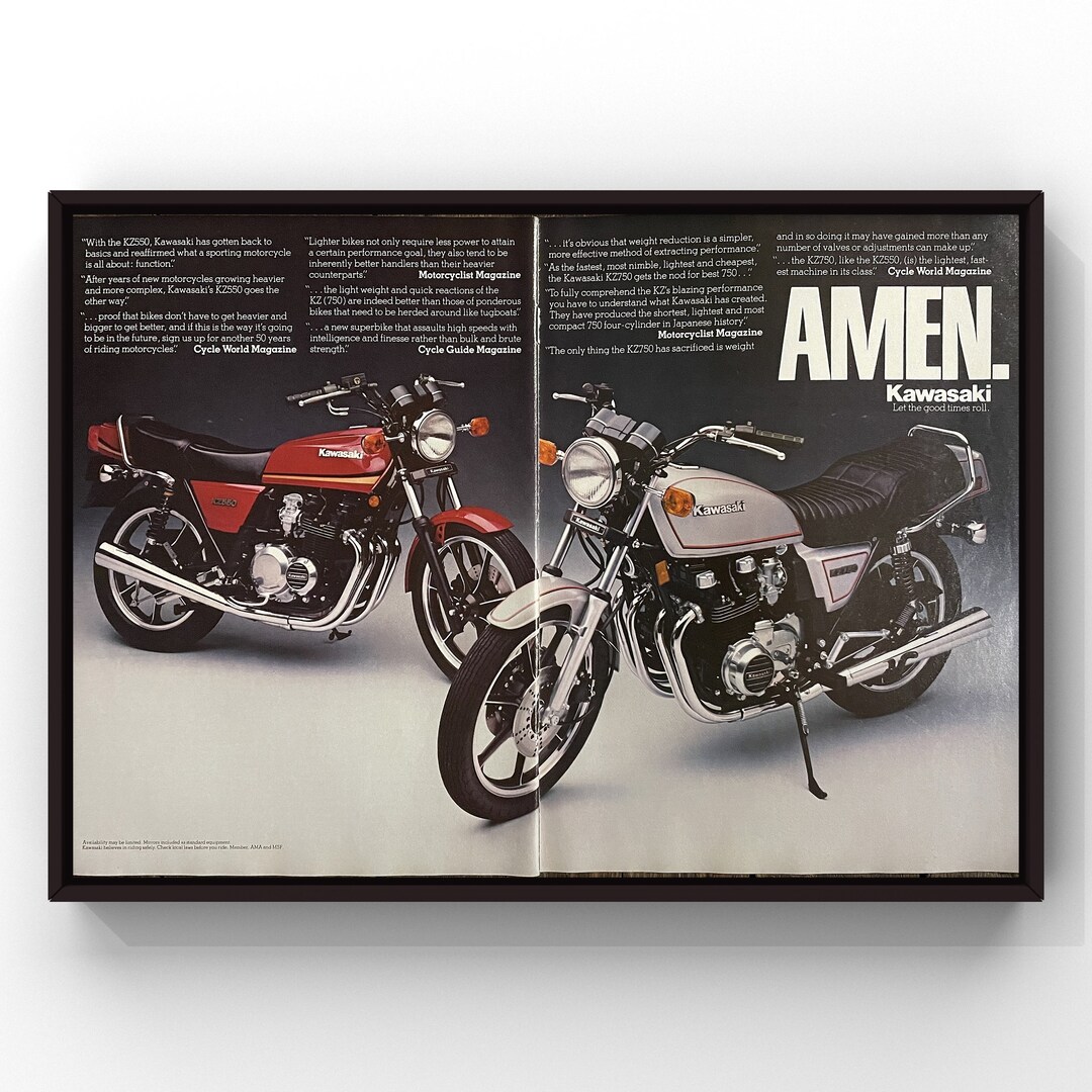 Vintage 1980s Kawasaki KZ550 Bike 2 Page Motorcycle Magazine Ad Poster ...