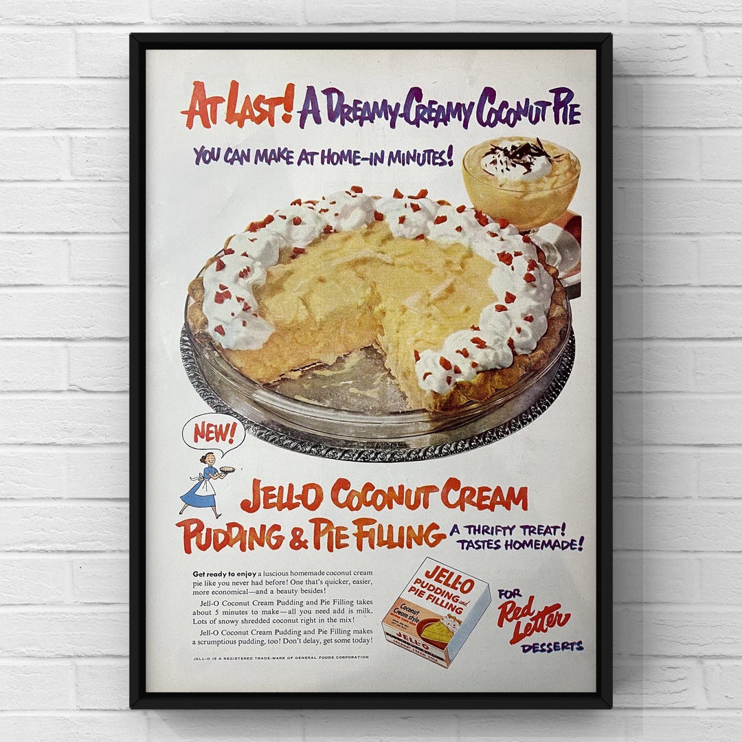 Vintage 1950s Jello Coconut Pie Baking Kitchen 50s Magazine Page Ad ...