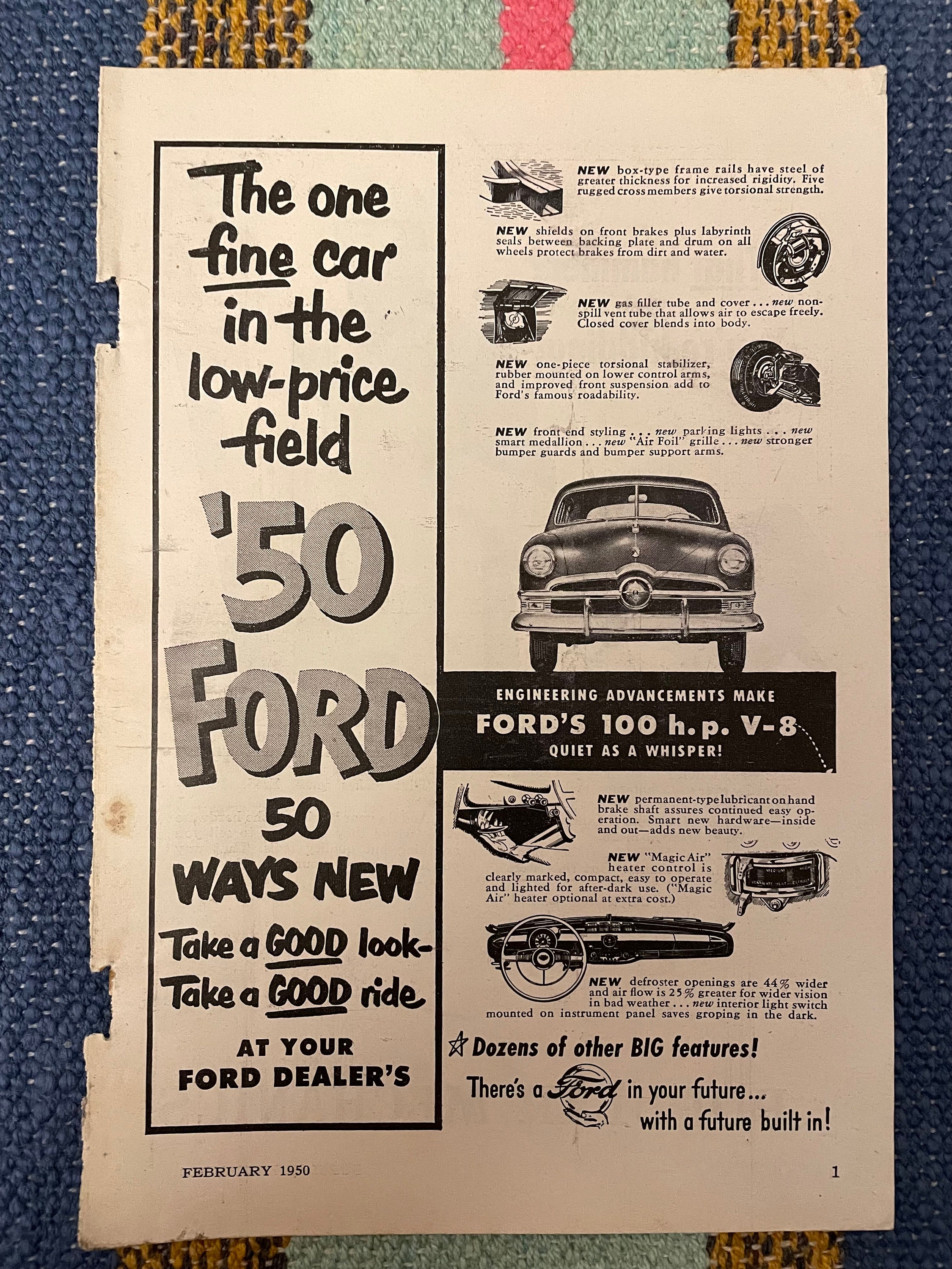 Vintage 1950s Ford Classic Car 50s Magazine Ad Poster Print Wall Art ...