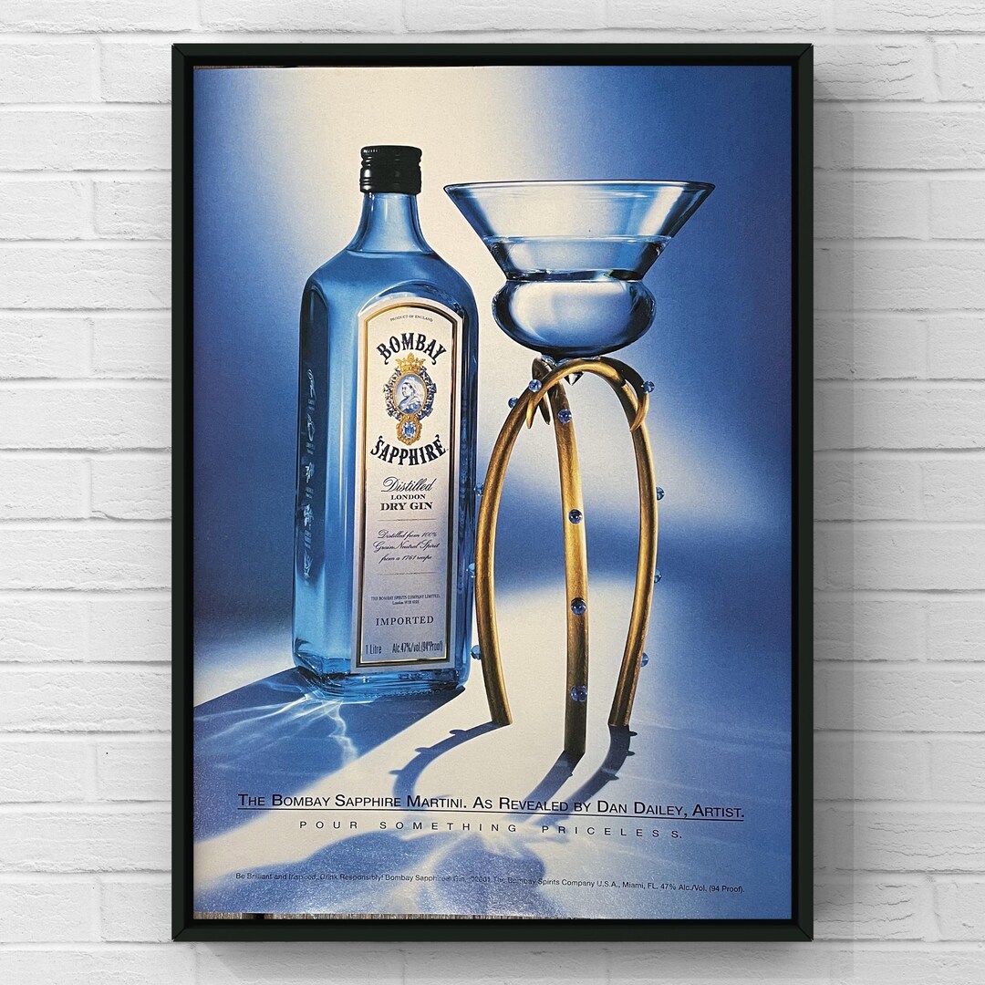 Vintage 2000s Bombay Dry Gin Sapphire London Alcohol Bar 00s Y2K ...
