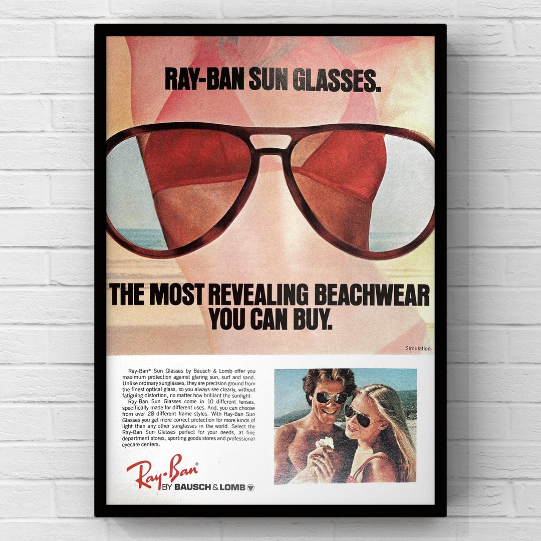 Vintage 1970s Ray Ban Sun Glasses 70s Magazine Page Ad Poster Print ...