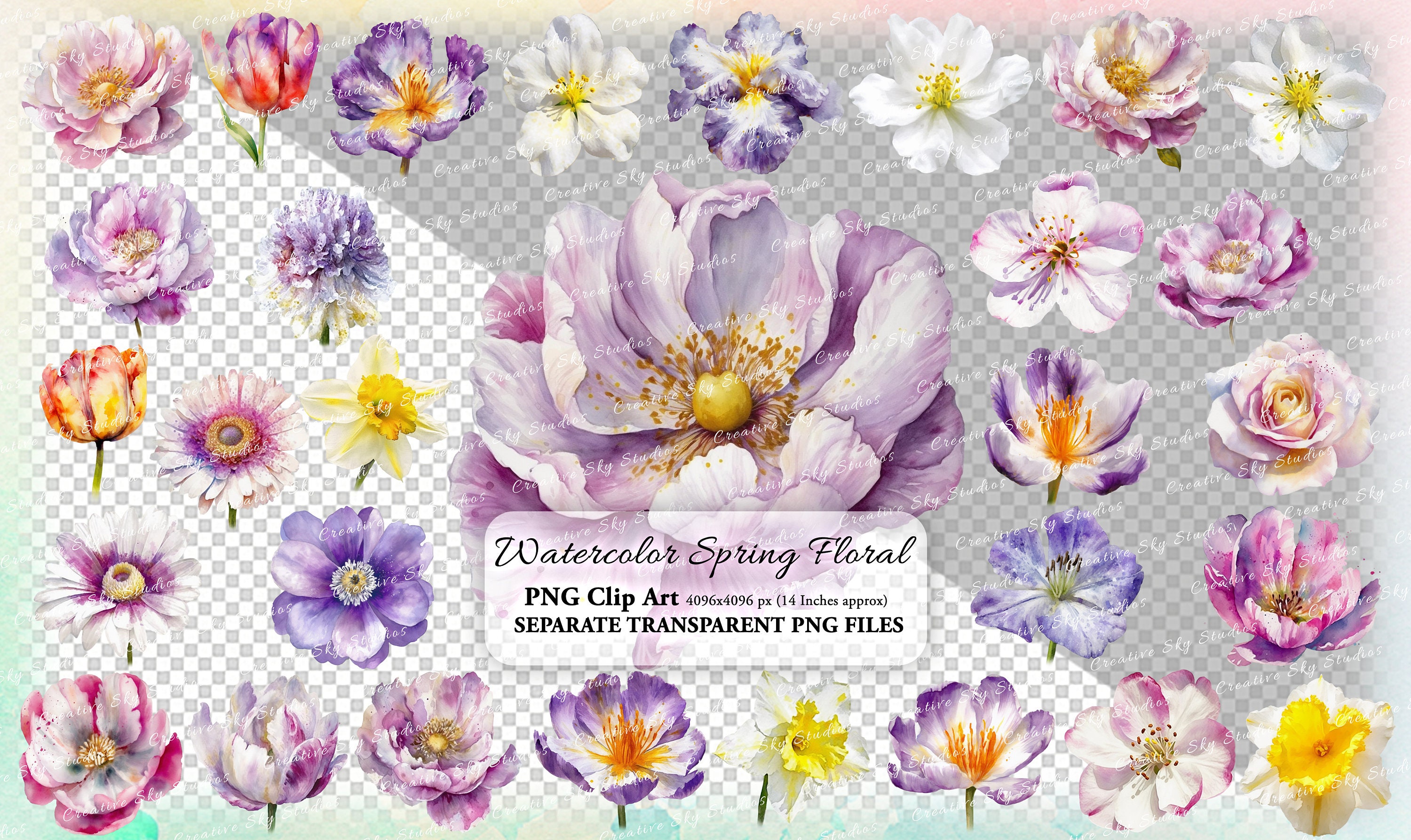 Printable Watercolor Spring Floral Clipart Bundle, Spring Clipart ...