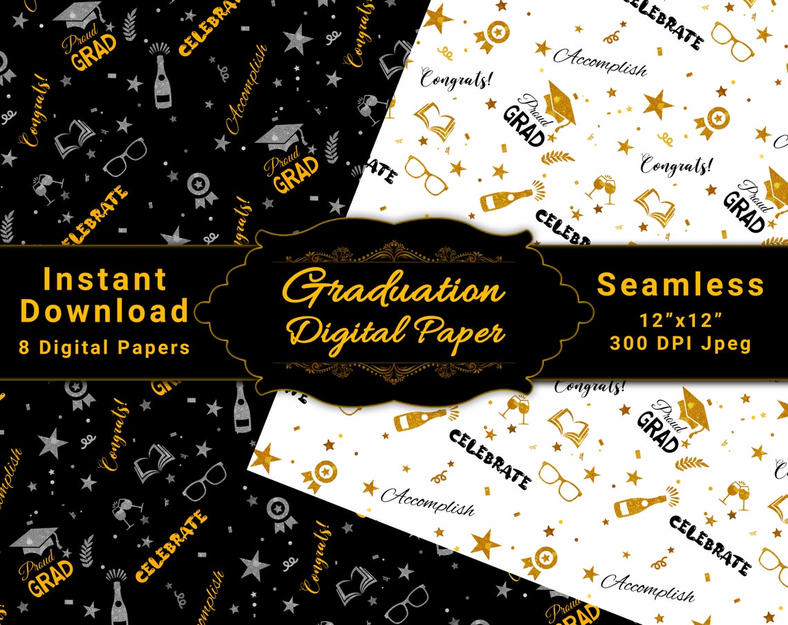 Seamless Graduation Digital Paper Backgrounds, Printable Digital Paper ...