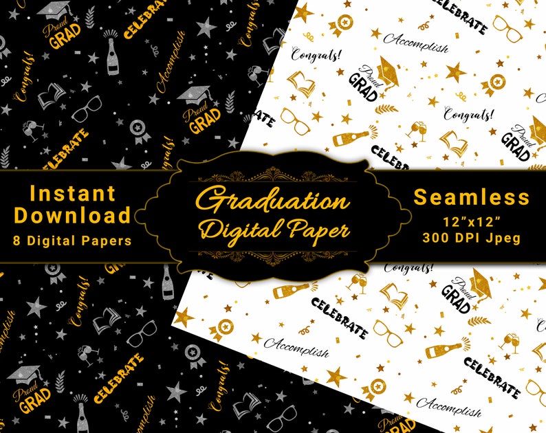 Seamless Graduation Digital Paper Backgrounds, Printable Digital Paper ...