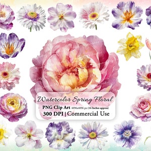 Printable Watercolor Spring Floral Clipart Bundle, Spring Clipart ...