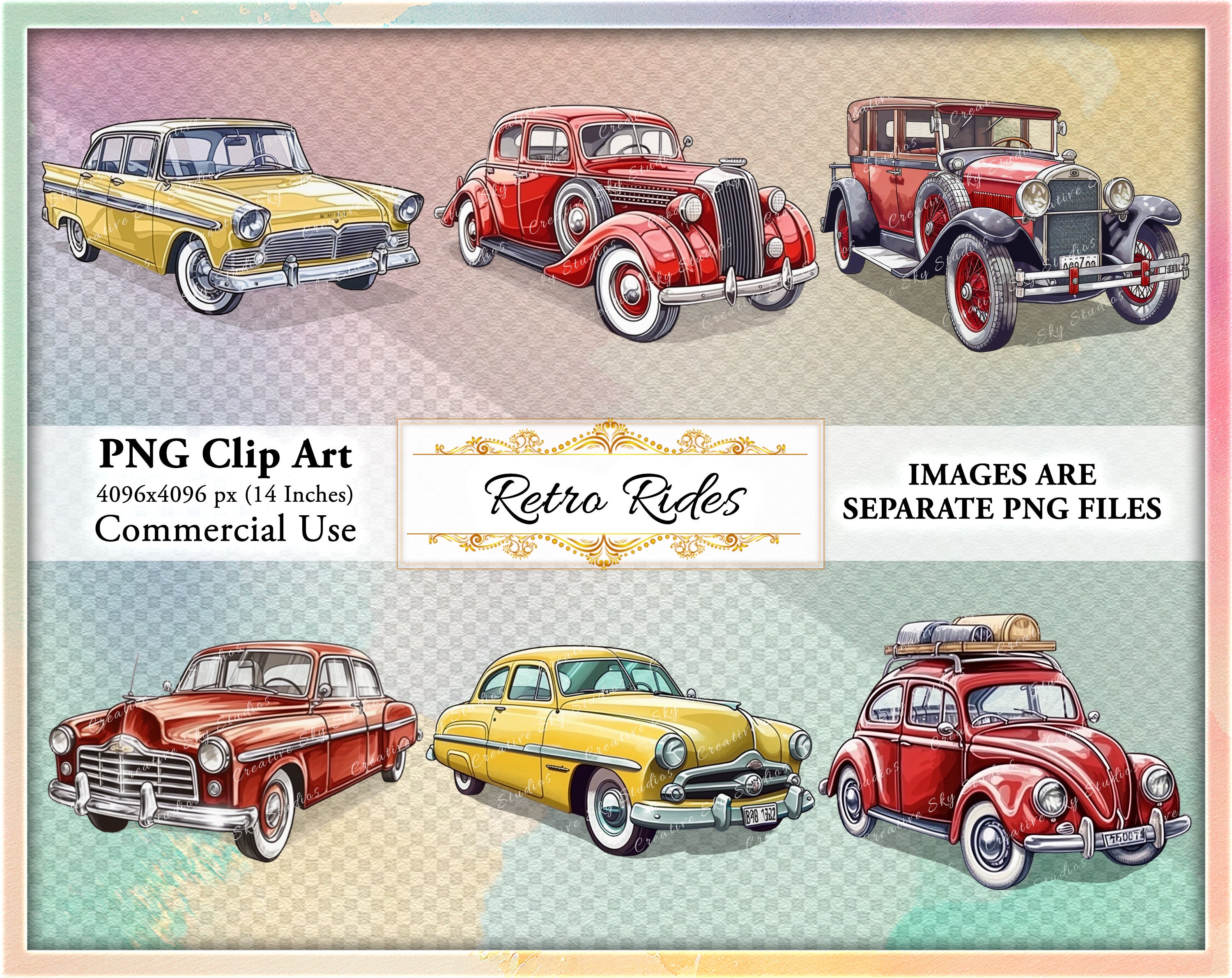 Printable Vintage Hand Painted Cars Clip Art Antique Vintage - Etsy